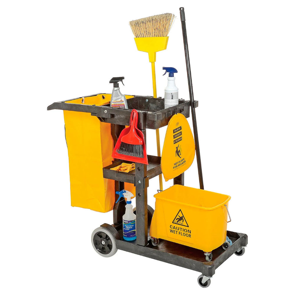 Impact® 3-Shelf Janitorial & Cleaning Cart w/ 25 Gallon Yellow Vinyl ...