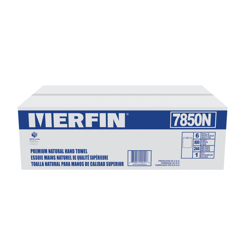 Merfin® Exclusive #7850N Natural Paper Roll Towel (7.5” x 800’) - 6 ...