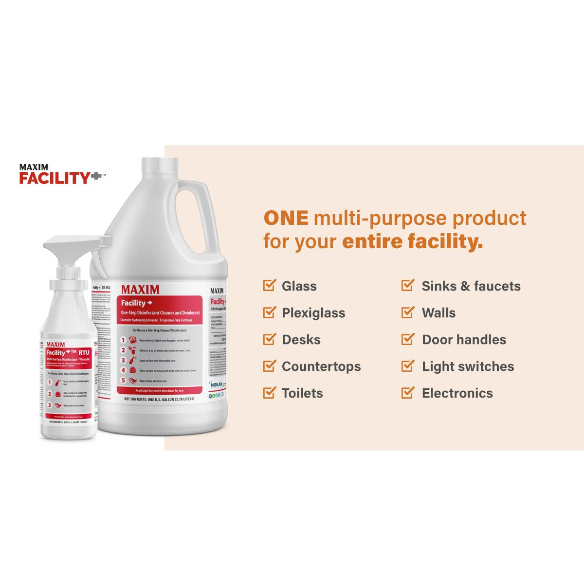 Maxim® Facility+™ One-Step Disinfectant Cleaner & Deodorant (32 oz, 64 ...