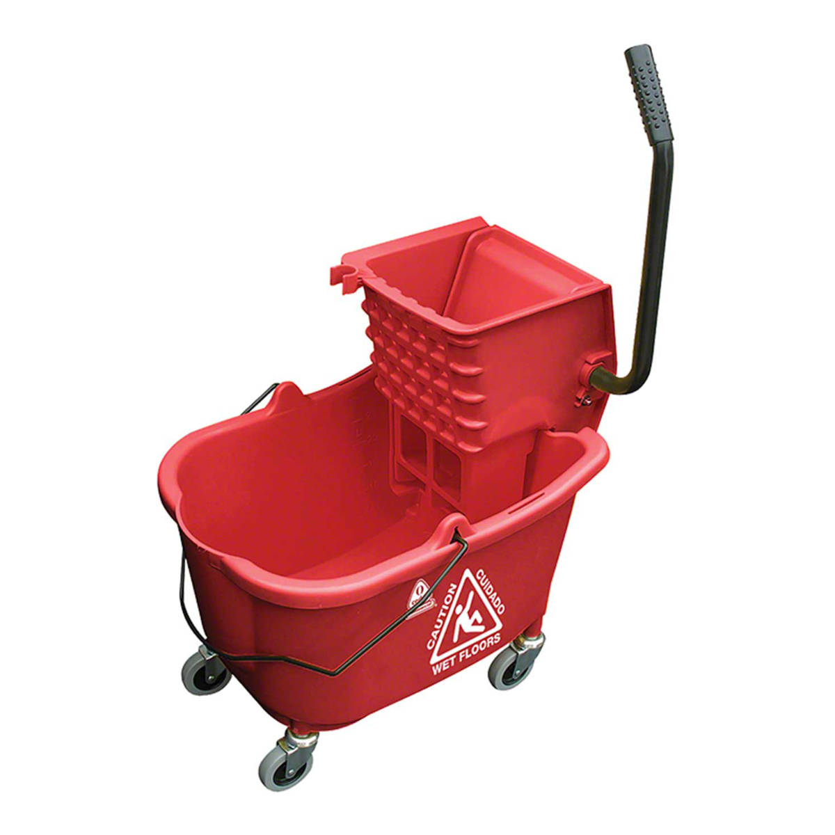 Red Hospital Bathroom Mop Bucket - 32 Qt. w/ Sidepress Wringer ...